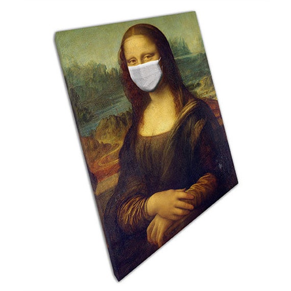 Print on Canvas Mona Lisa in a Face Mask Covering Ready to | Etsy