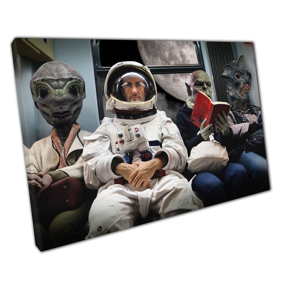 Astronaut Travelling With Aliens Surrealism Space Travel Scene Sci-fi ...