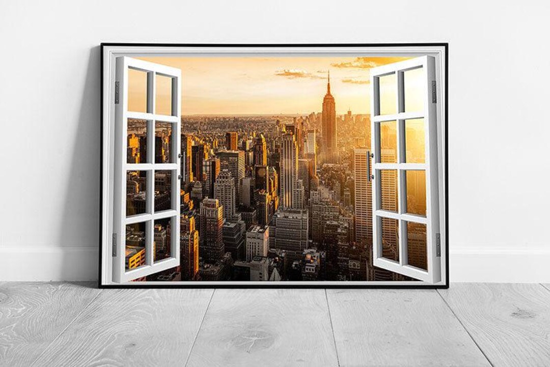 Stunning Manhattan Sunset Window View: NYC Skyline Wall Art, Ready-to ...