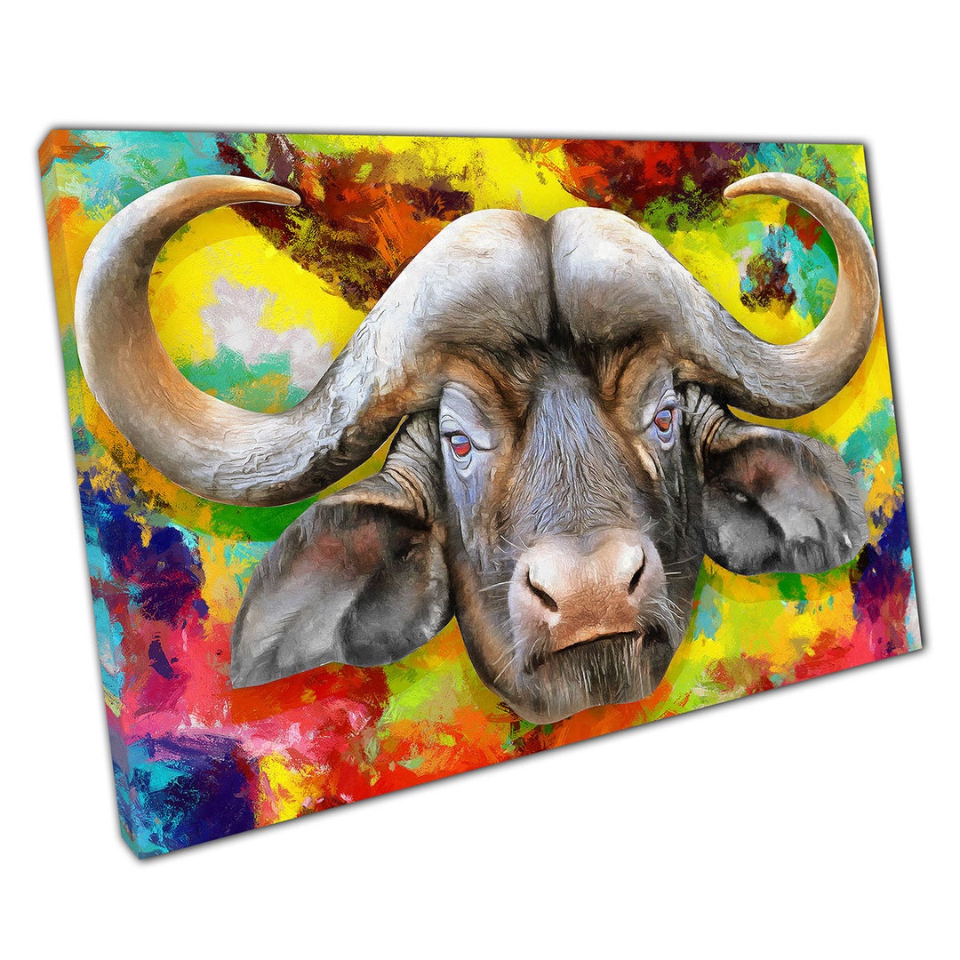 Colourful Abstract African Buffalo Head Oil Painting Canvas Wall Art ...