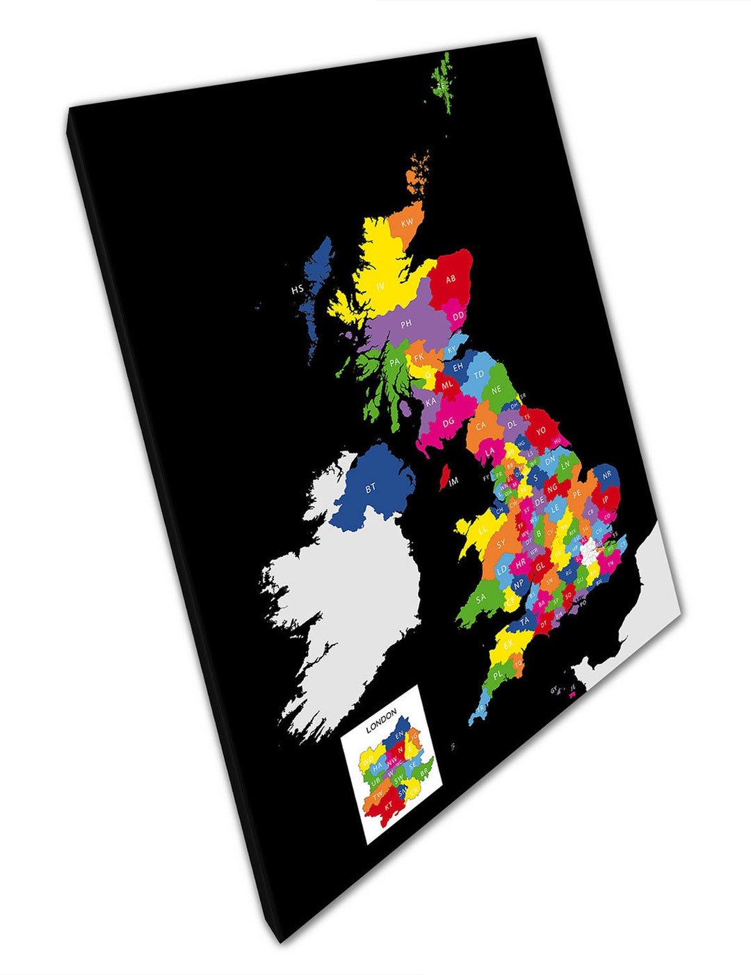 Colour Postcode Map of the United Kingdom With Black Ready to Hang ...