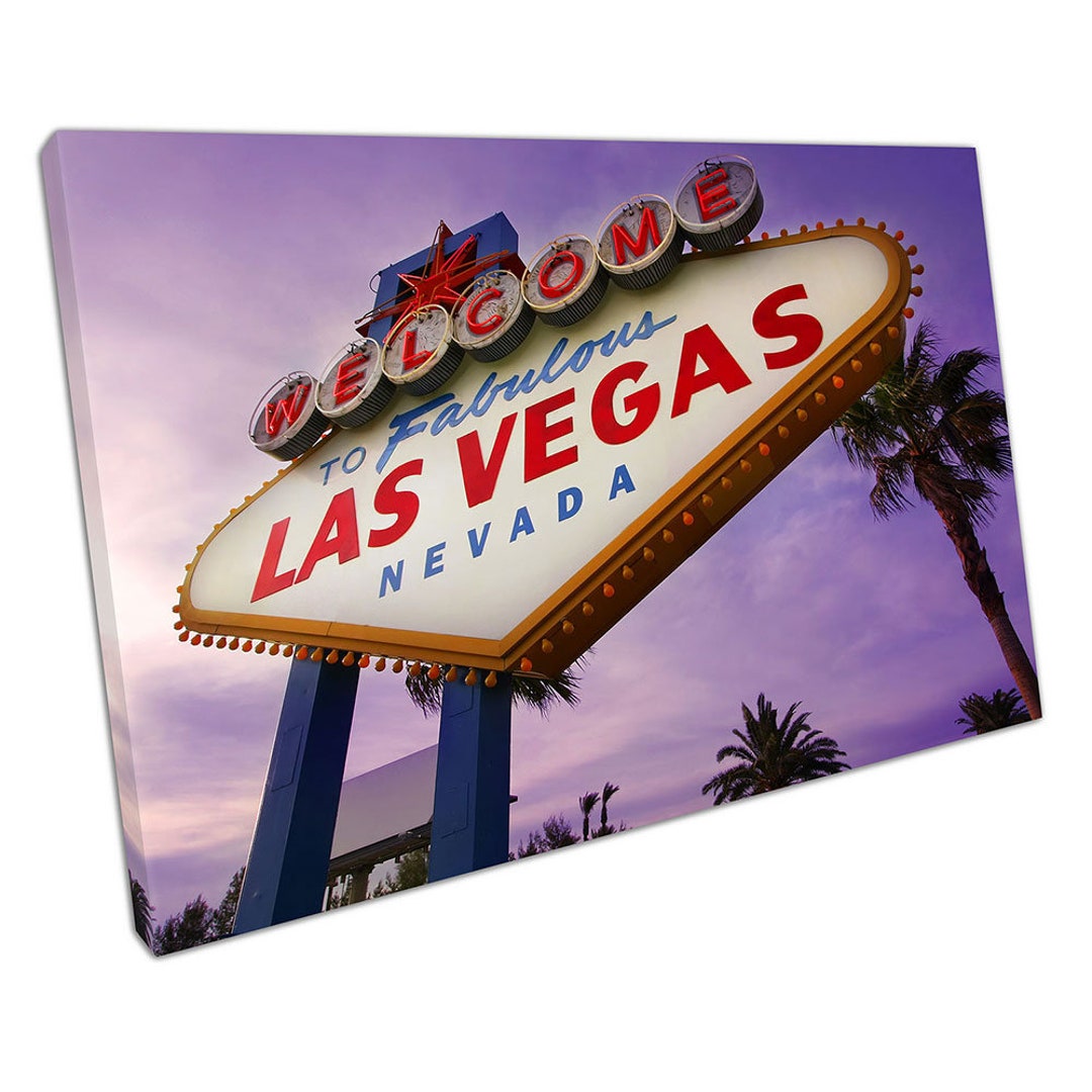 Las Vegas Purple Sunset Over Fabulous Road Sign Nevada Ready to Hang ...