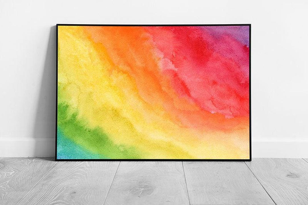 Vibrant Rainbow Watercolor Print: Framed Abstract Wall Art for Boho ...