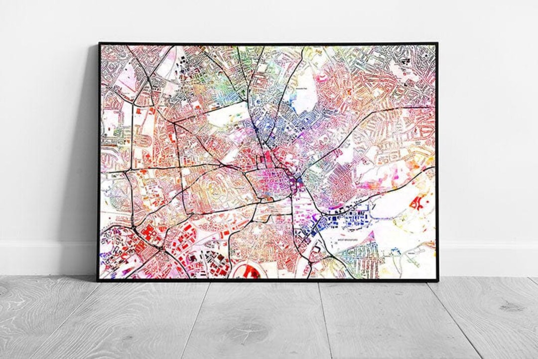 Central NOTTINGHAM Street Map Art Print Watercolour Ready to Hang Wall ...