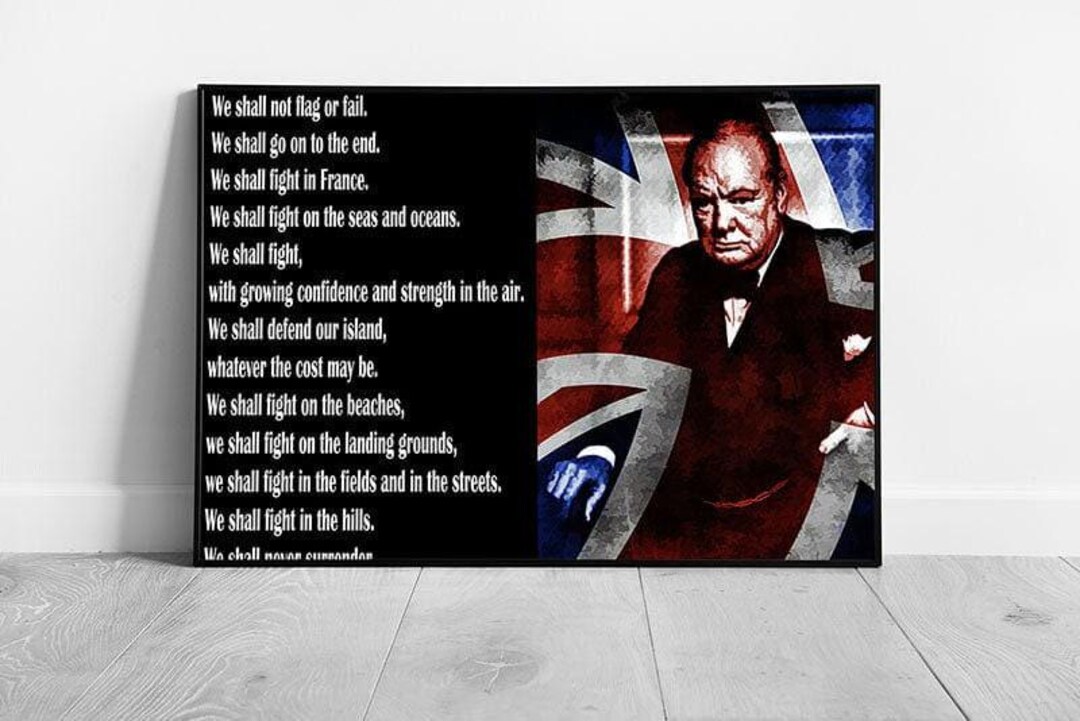 Winston Churchill We Shall Never Surrender Quote Ready to Hang Wall Art ...