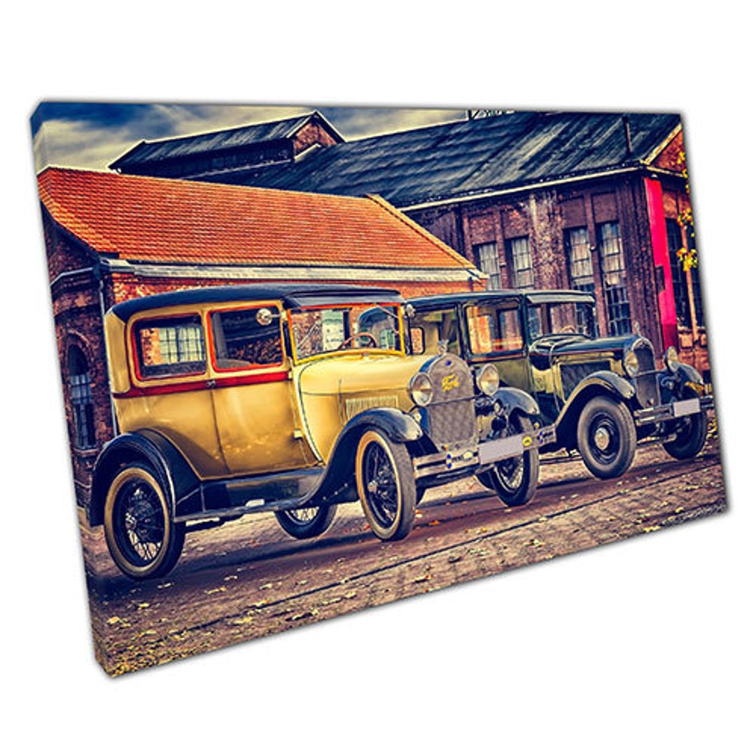 Vintage Cars Canvas Wall Art - Ready to Hang Picture for Home Office ...