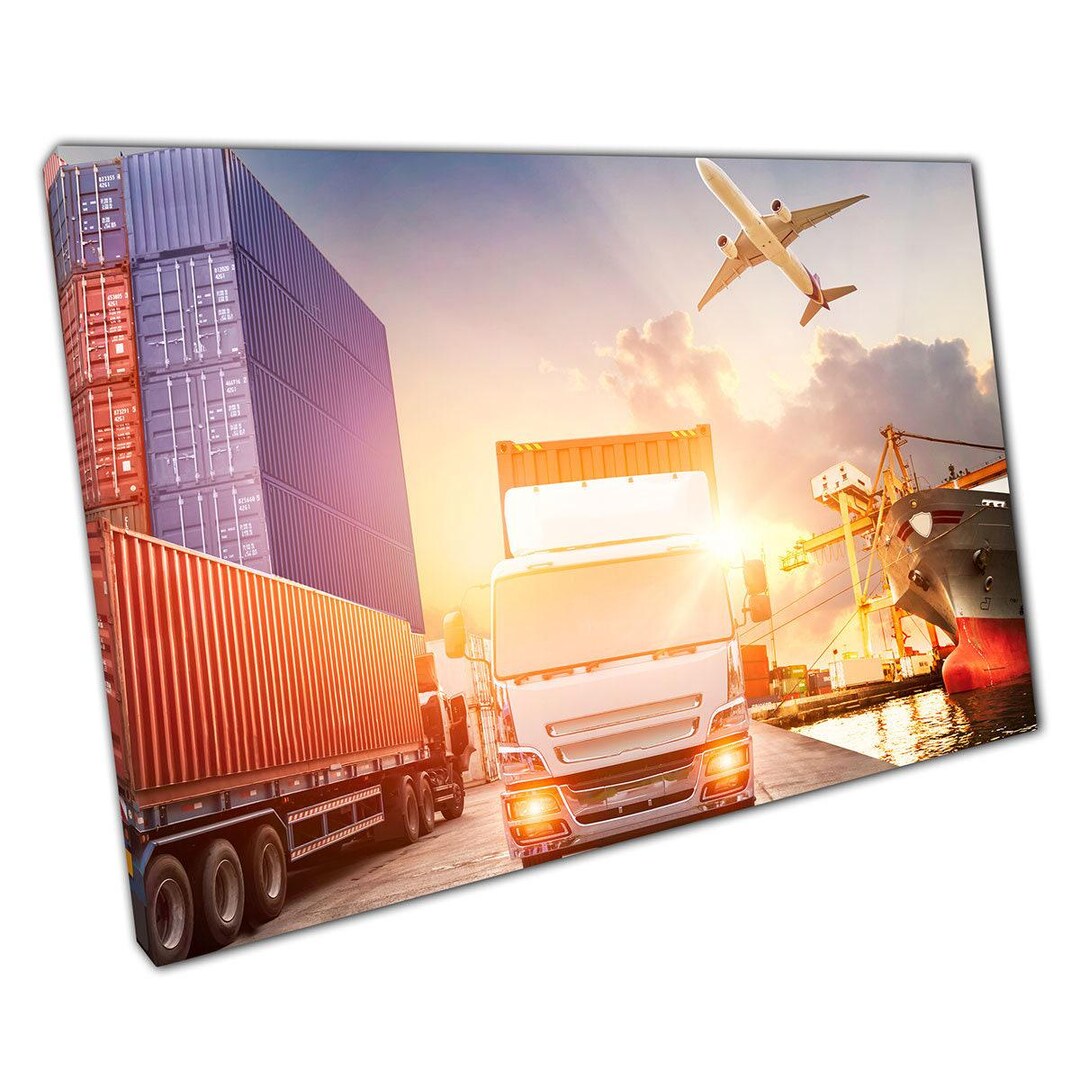 Cargo Shipyard Sunrise Canvas Print Industrial Wall Art for Home or ...