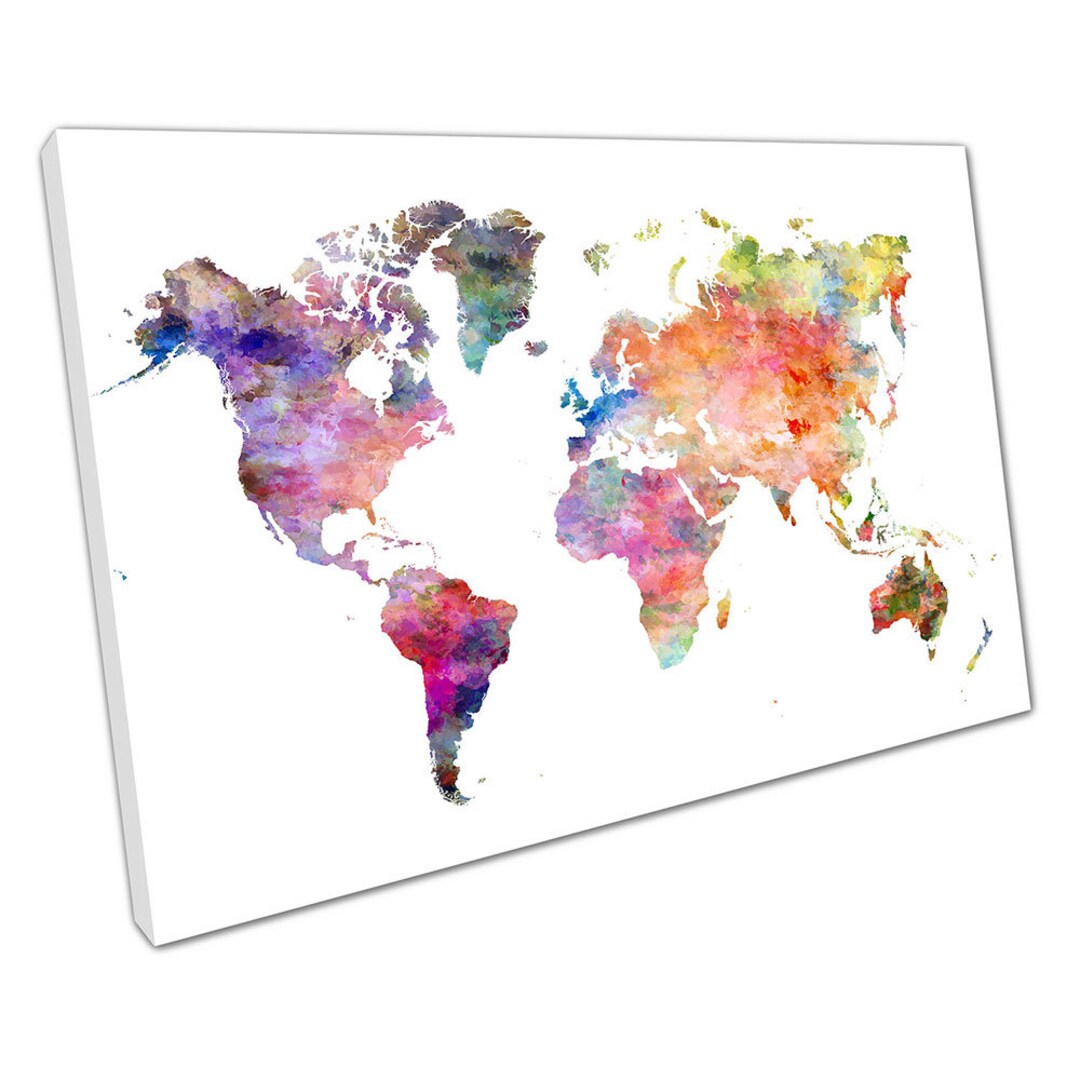Watercolour Map of the World Europe Asia America Africa Ready to Hang ...