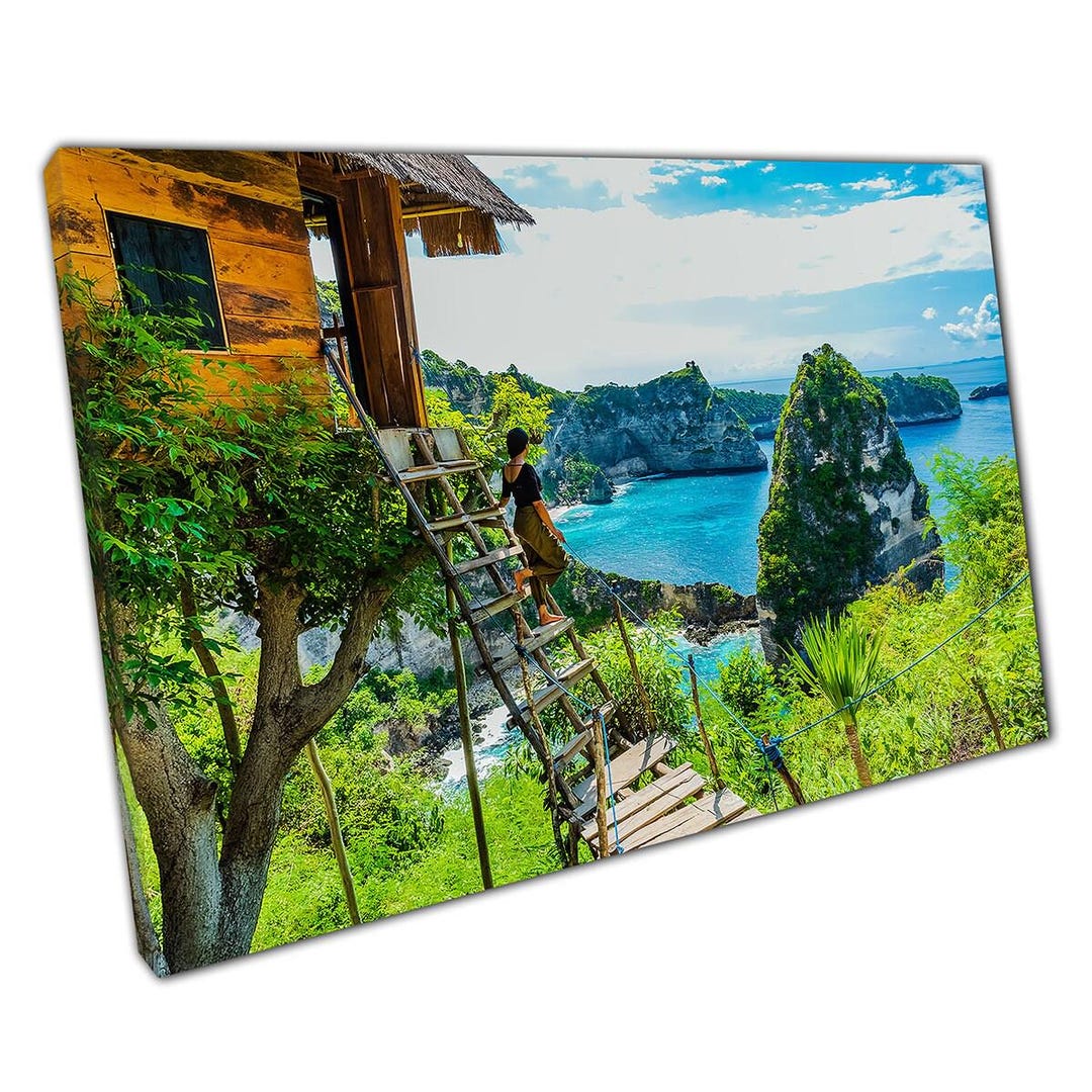 Exotic Tropical Treehouse Wall Art: Woman by Blue Waters Canvas Print ...