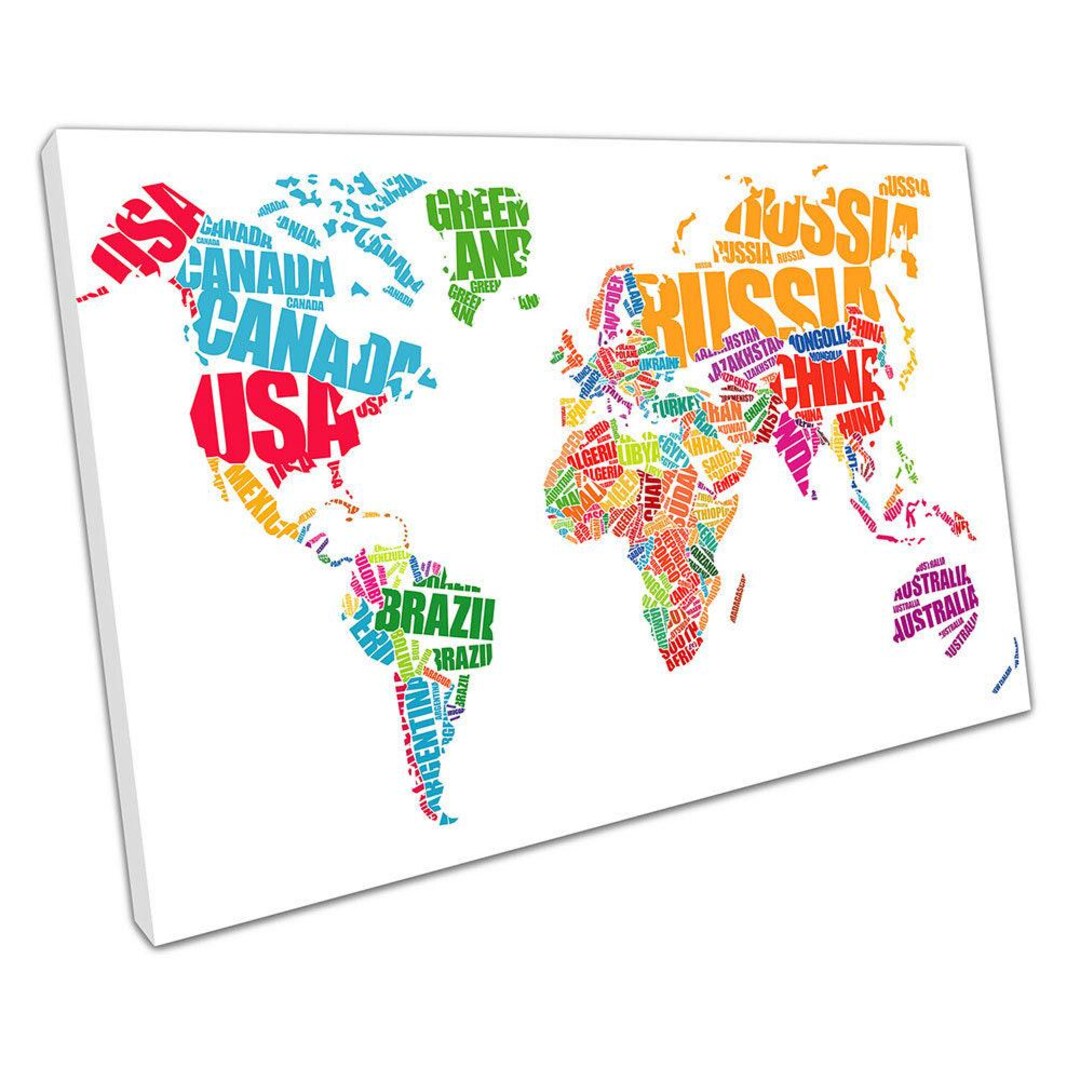 White World Map Word Cloud Art Countries Names Ready to Hang Wall Decor ...