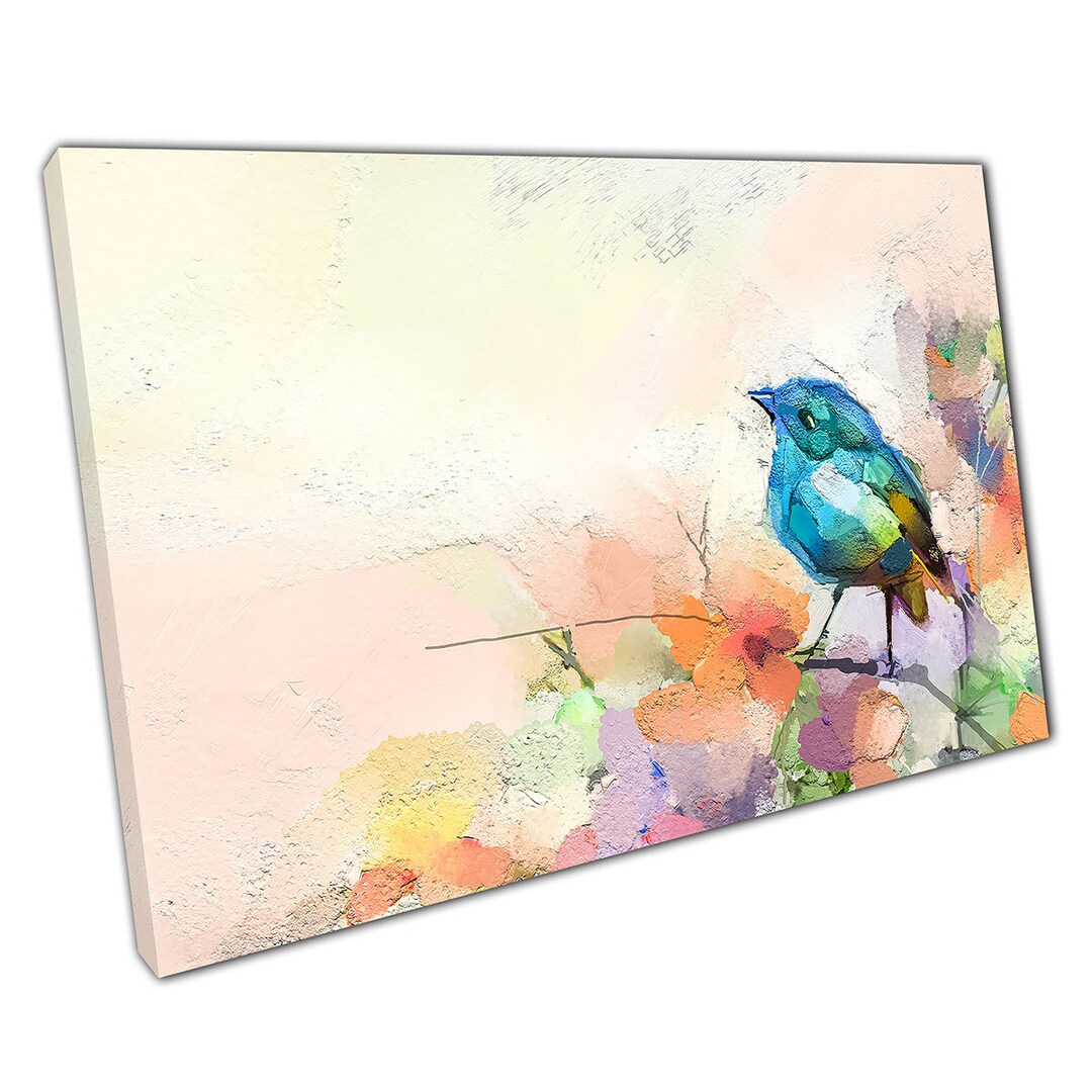 Abstract Colourful Spring Bird on A Branch Oil Textured Paining Style ...