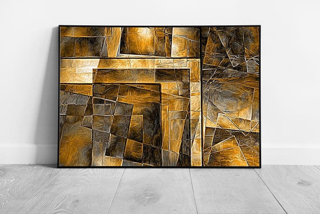 Golden Toned Abstract Optical Illusion Angular Artwork Wall Art Print ...