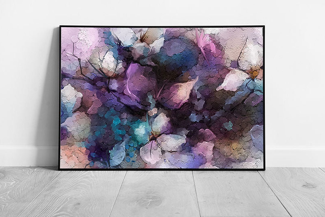 Purple Blue Spring Flower Bouquet Abstract Painted Floral Textured ...
