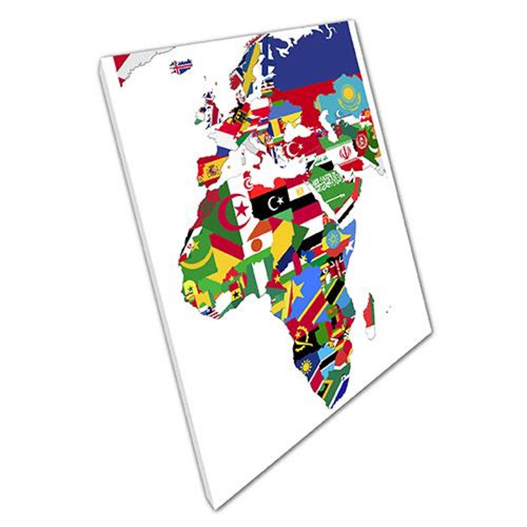Africa Europe Flags Map Canvas Wall Art Ready to Hang Framed Decor for ...