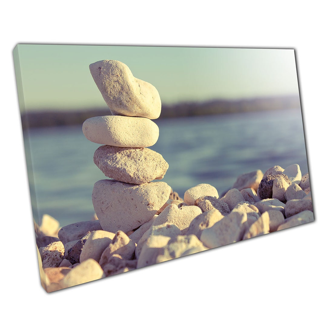 Zen Beach Stones Canvas Art: Coastal Meditation Print for Minimalist ...