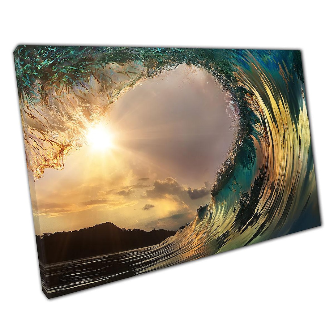 Sunlit Ocean Wave Canvas Art: Surfing Scene Print for Coastal Home ...