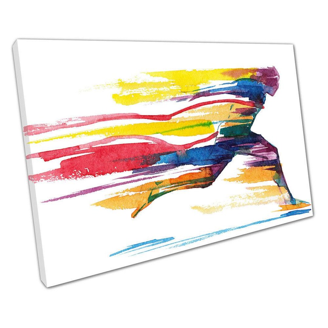 Vibrant Watercolor Running Man Wall Art Print: Ready-to-hang Canvas for ...