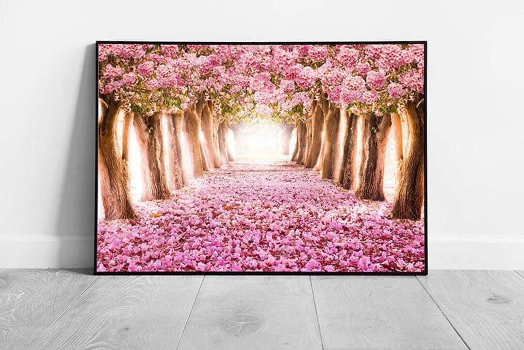 Pink Flower Path Romance Art Wall Art Print on Paper Framed Picture ...