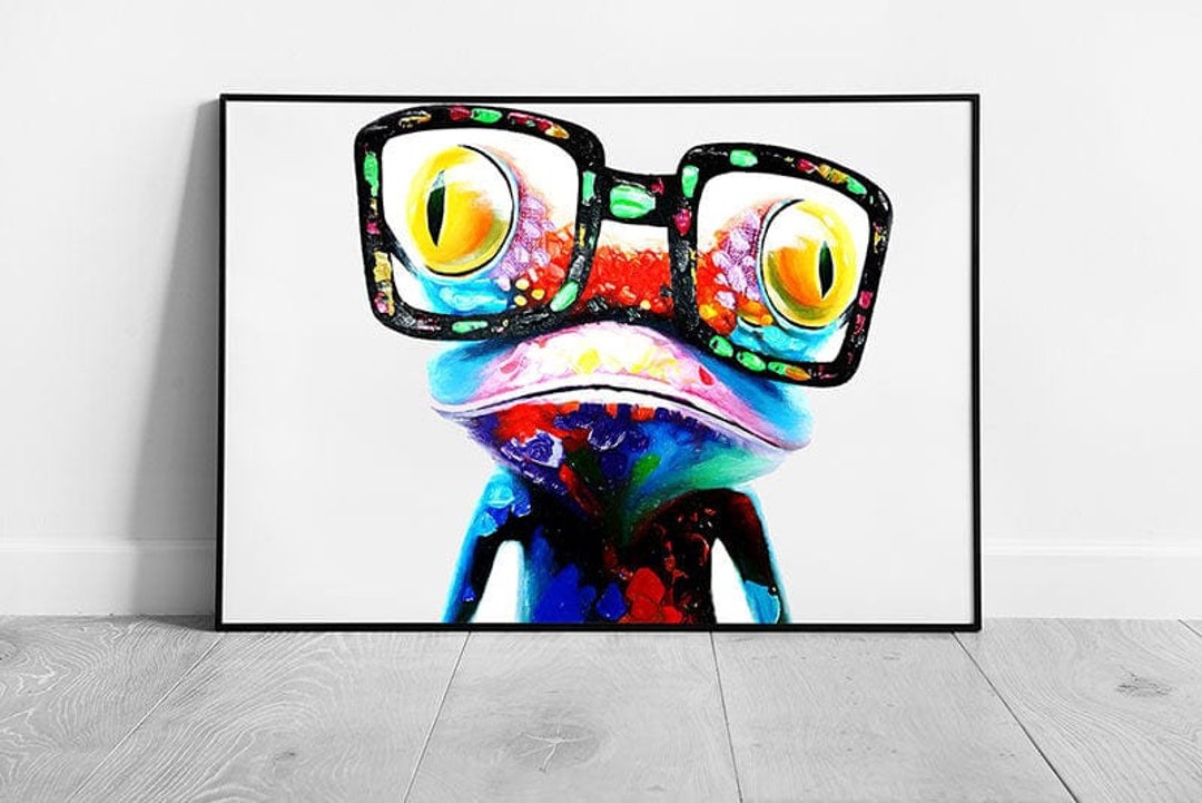Pop Art Cute Frog With Glasses Wall Art Print on Paper Picture for Home ...