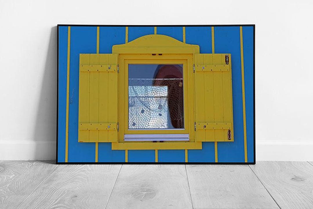 Vibrant Blue & Yellow Retro Caravan Window Wall Art Print - Framed ...