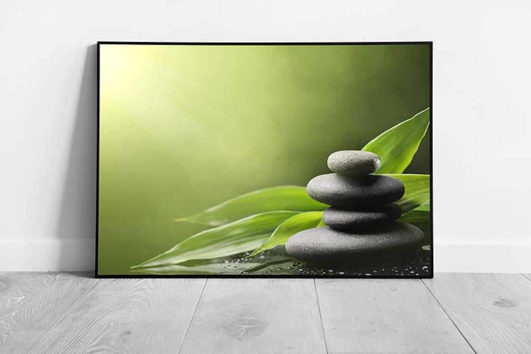 Green Leaves With Zen Peace Stones Spa Art Ready to Hang Wall Art Print ...