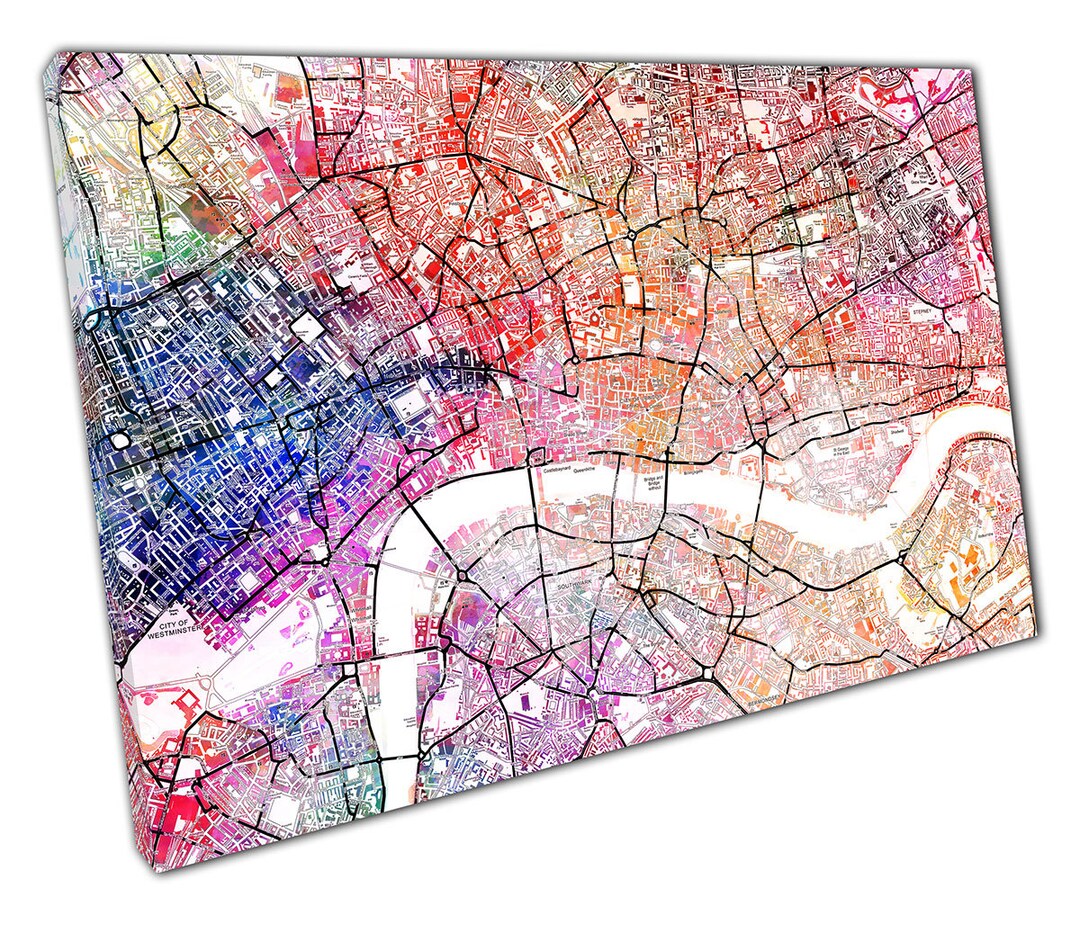 CITY OF LONDON Watercolour Map Art Print Ready to Hang Wall Decor for ...