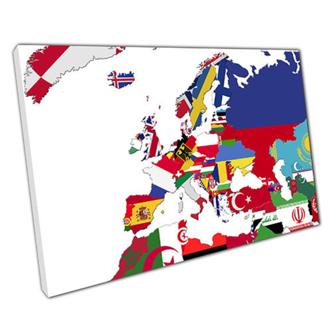 Print on Canvas EUROPE MAP of FLAGS Ready to Hang Framed Wall Art Print ...