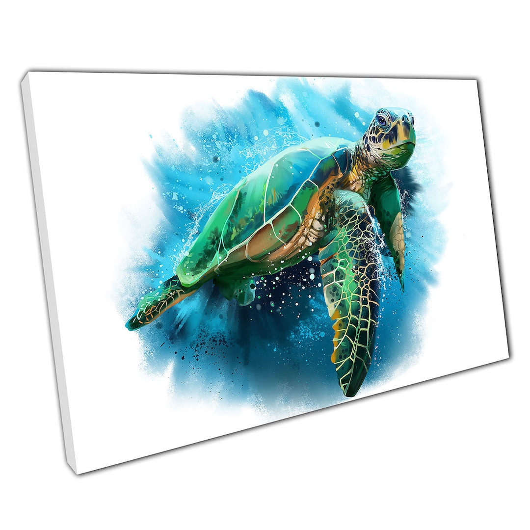 Large Sea Turtle Swimming Watercolour Painting Art Canvas Wall Art ...