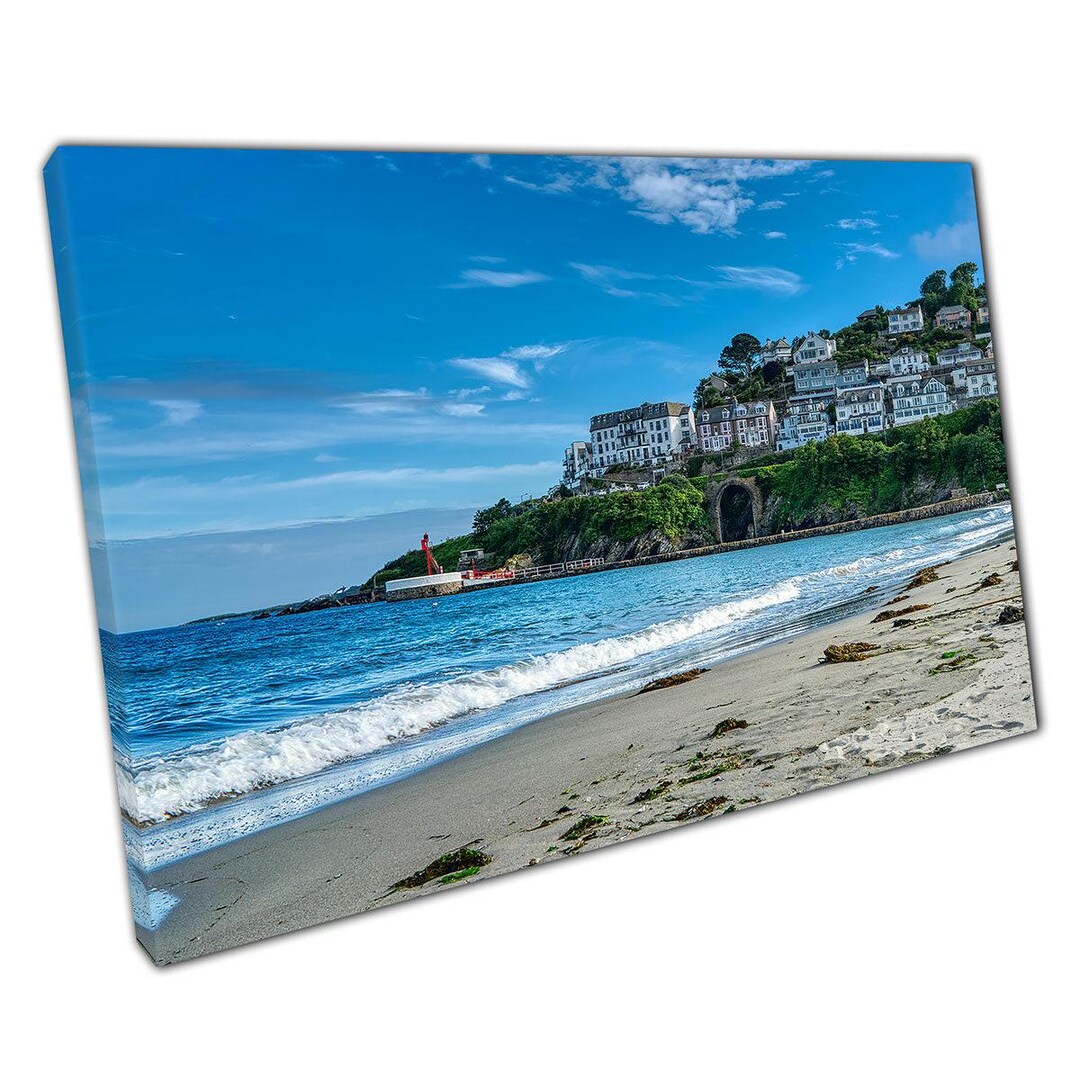 Coastal Wall Art Print Canvas - Blue Skies Over Looe Beach England ...