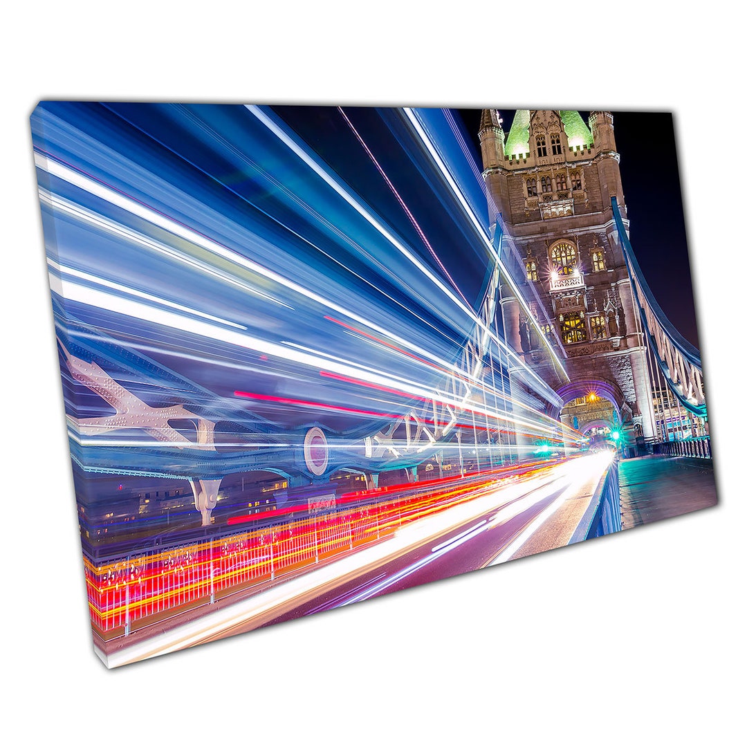 Light Trails on Tower Bridge Canvas Art Print - London Landmark Night ...