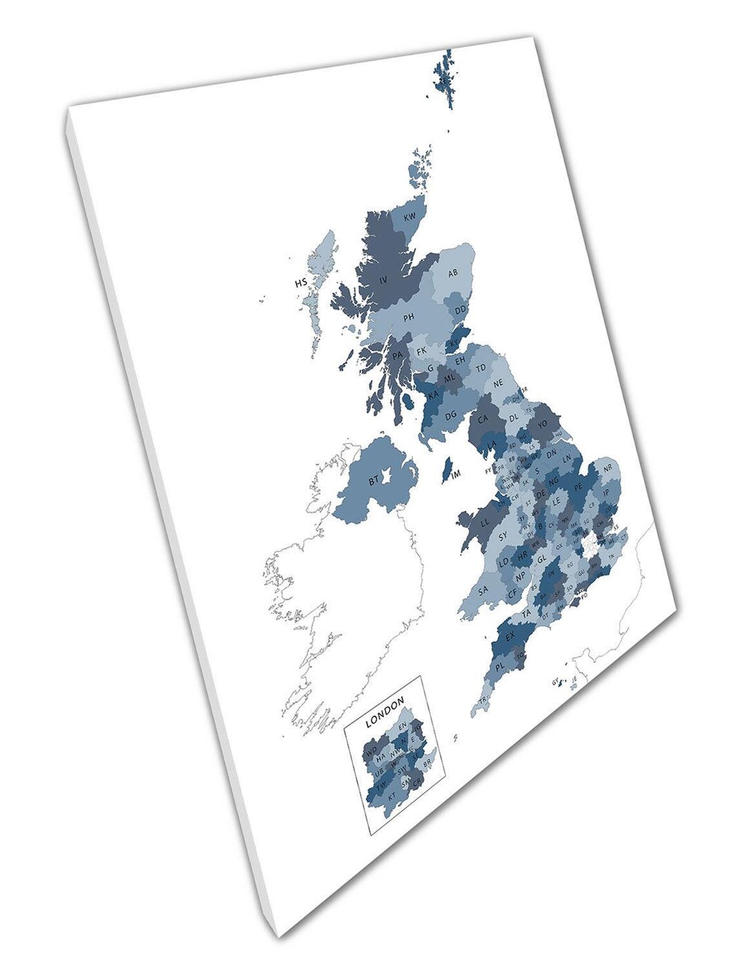 UK Postcode Map Canvas Wall Art - Home Office Decor - Geographic ...
