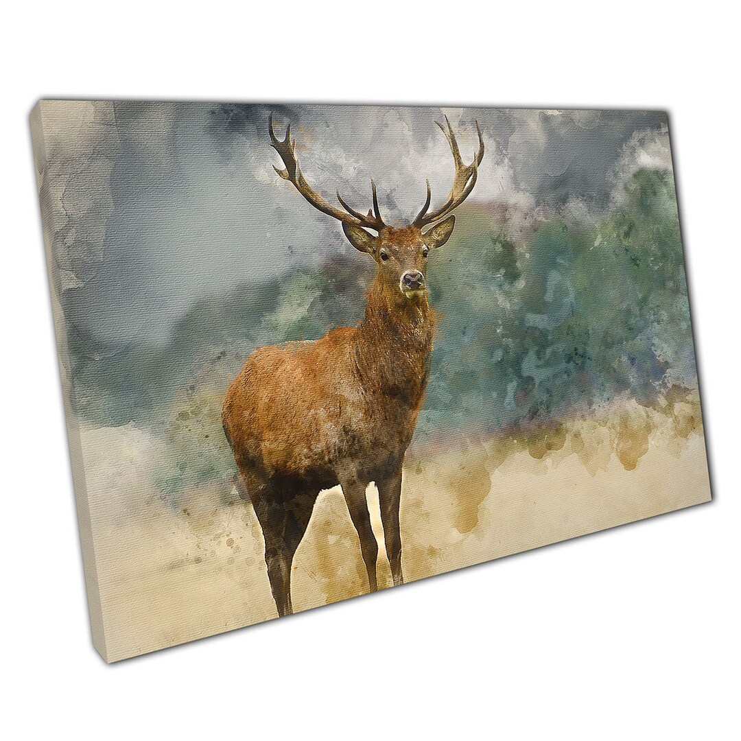 Watercolour Painting of Majestic Powerful Red Deer Stag Wall Art Print ...