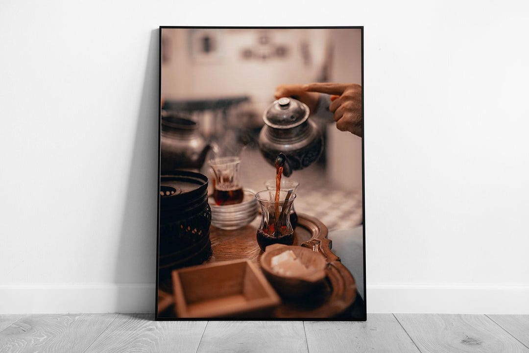 Vintage Teapot Wall Art: Framed Print of Pouring Hot Tea for Kitchen ...