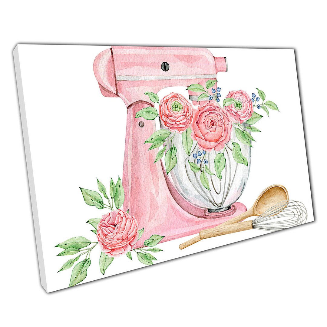 Pink Food Mixer Canvas Art Sweet Pink Roses Kitchen Decor Baking ...