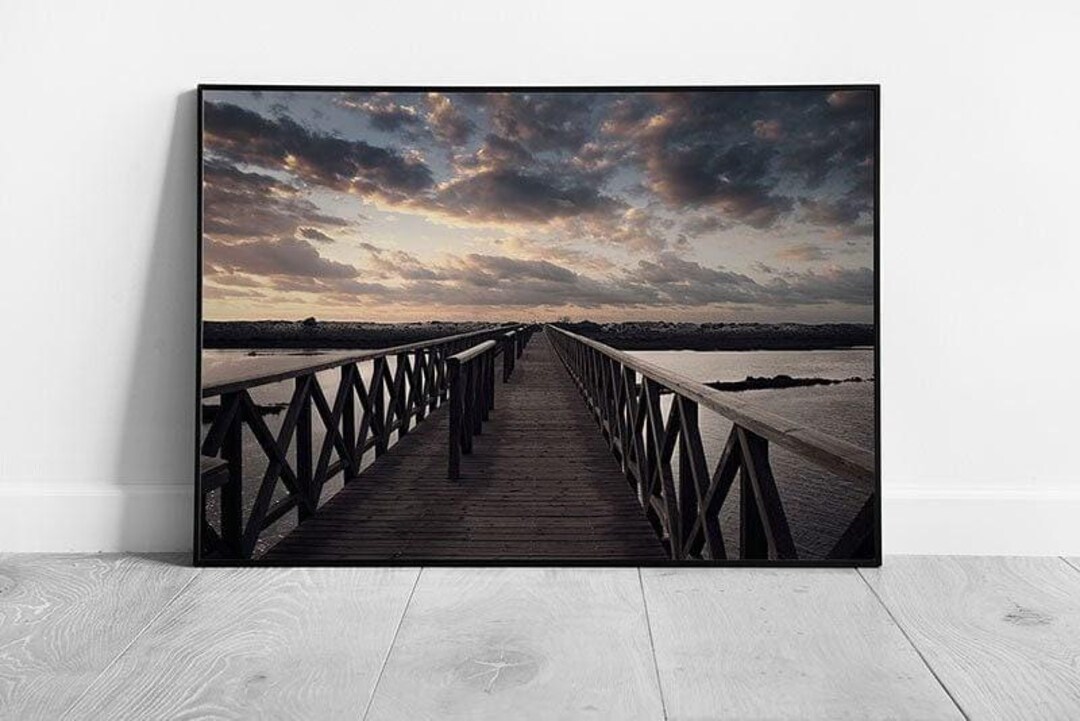 Long Wood Bridge Wall Art Print - Dramatic Sky Framed Ready to Hang ...