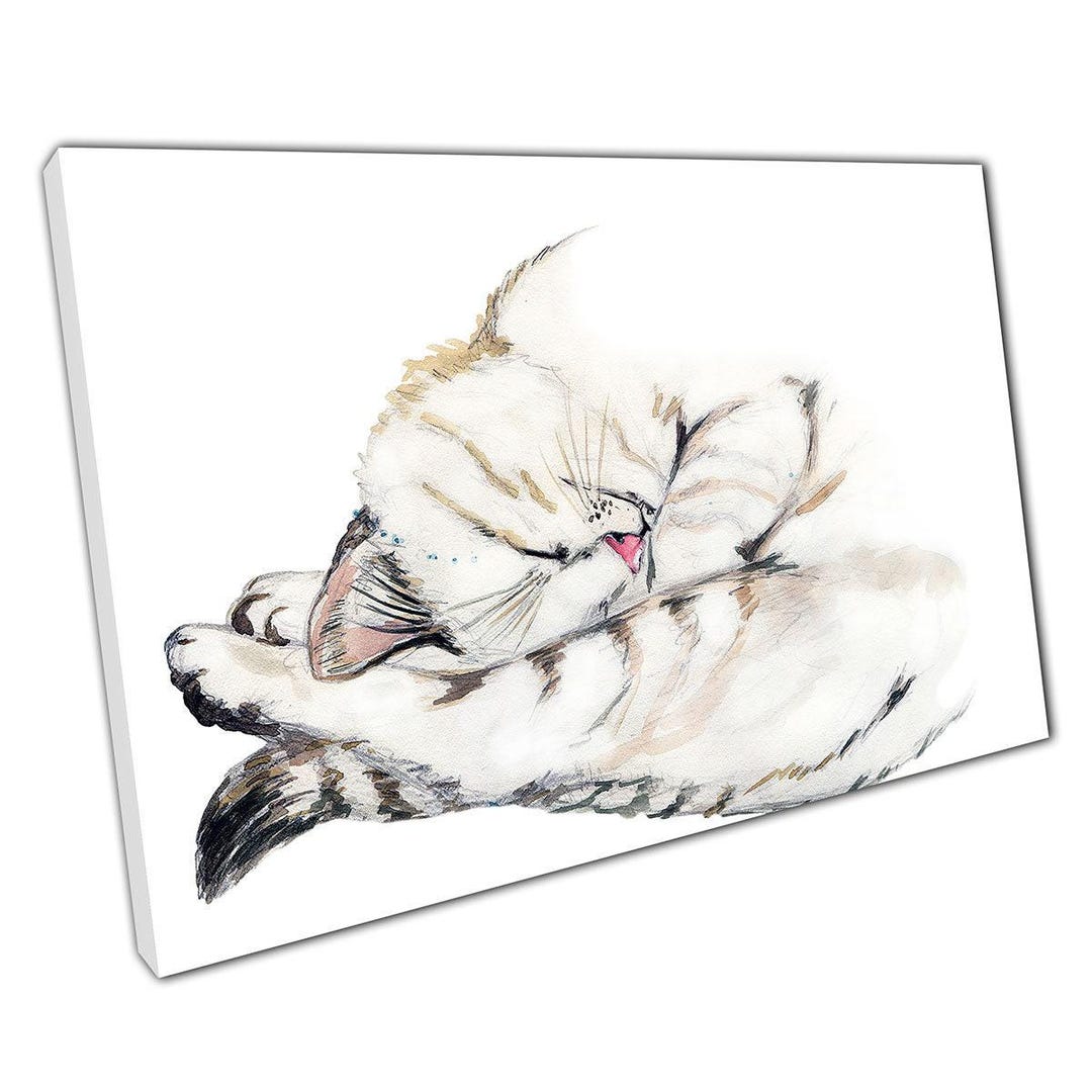 Siamese Cat Sleeping Watercolor Canvas Print - Elegant Home & Office ...