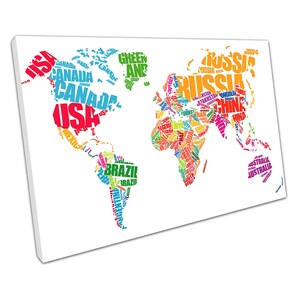 White World Map Word Cloud Typography Art Countries Names Ready to Hang ...