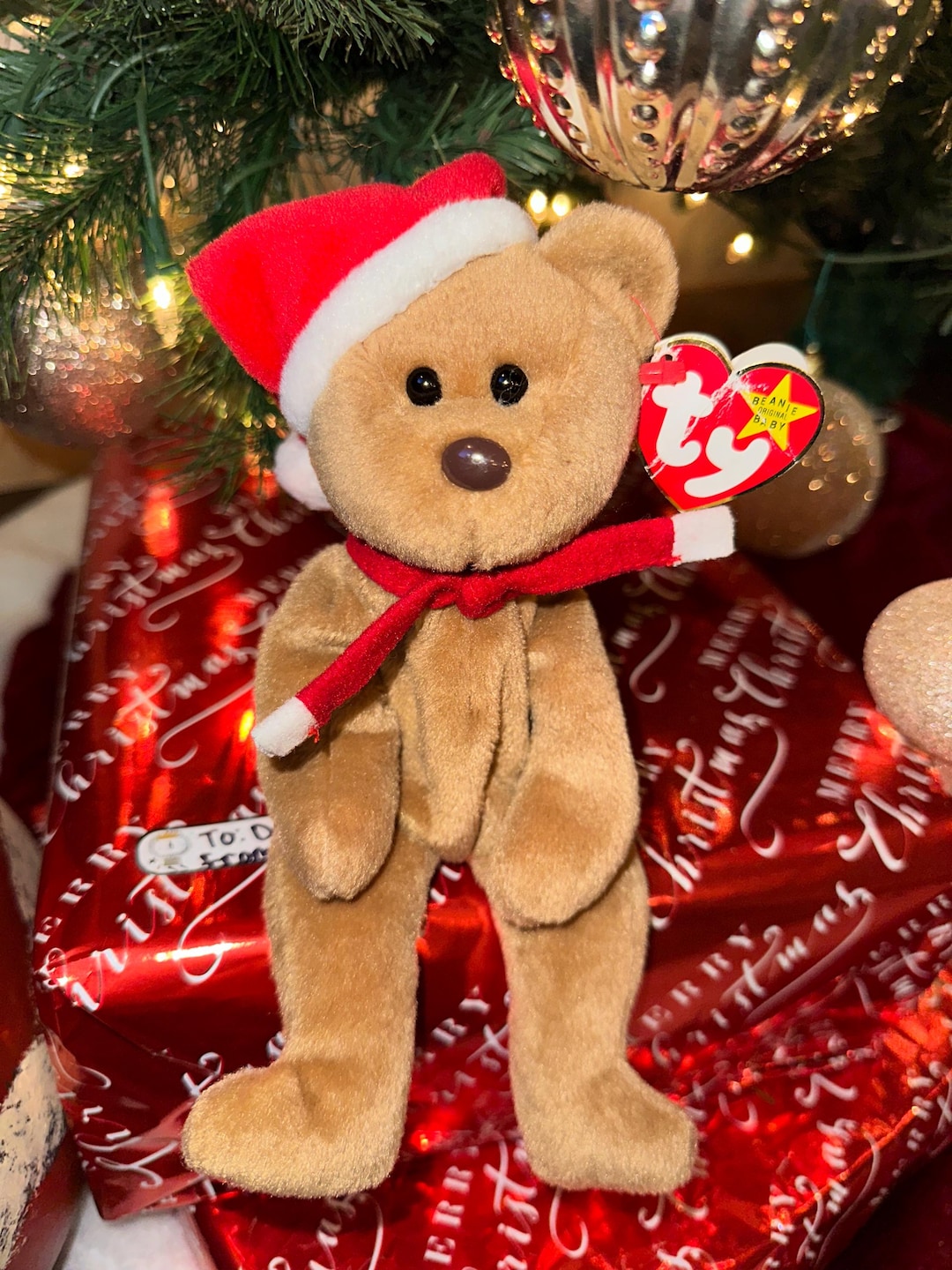 RARE TY 1997 Teddy Style 4200 Original Christmas Beanie Baby With Brown ...