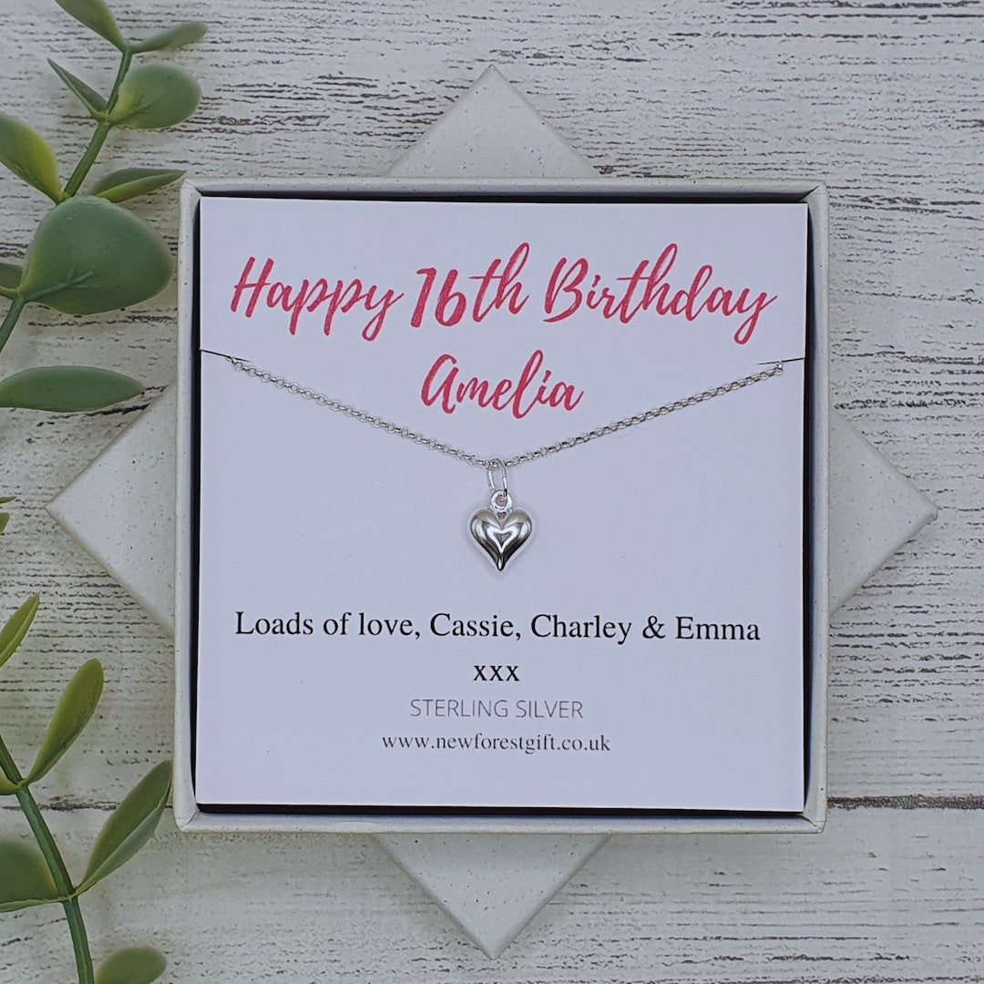 16th Sixteenth Birthday Puff Heart Necklace 925 Sterling Silver ...