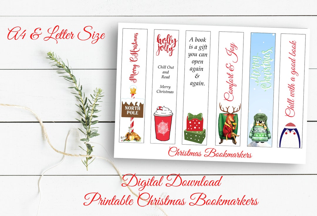 Printable Christmas Bookmarks - Set of 6 - Xmas Gift-happy Holidays ...