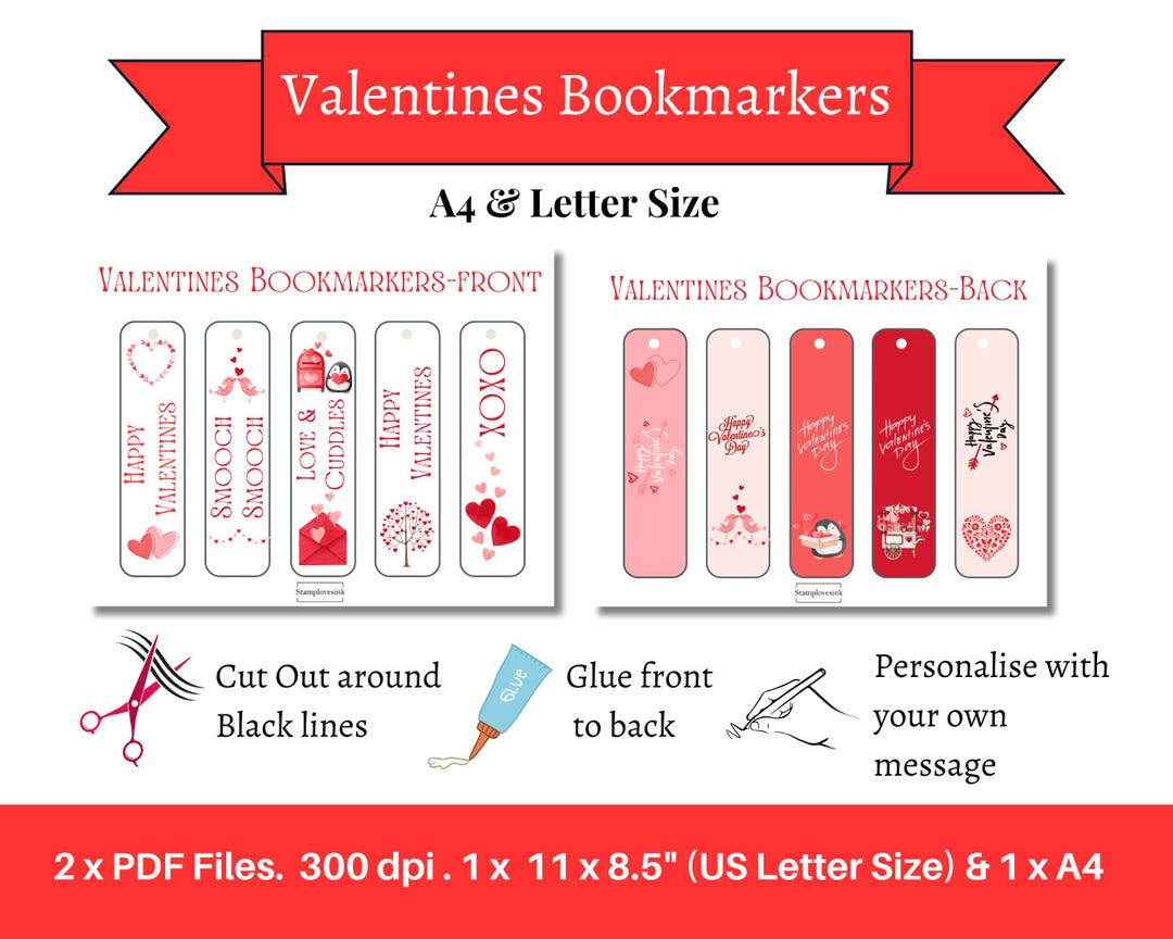 Valentines Day Printable Bookmarker Set, A4, Letter Size, Valentines ...