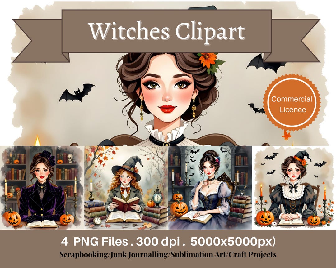 Vintage Halloween Witch Clipart: Grand Millennial Gothic Pngs (digital ...