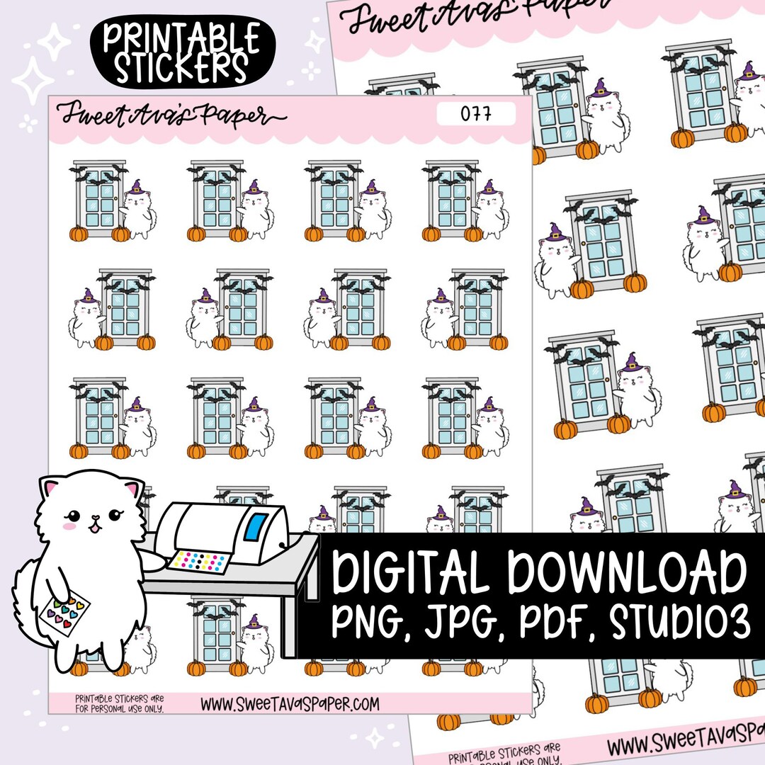 Printable Planner Stickers Snowball the Cat Halloween Decor Instant ...
