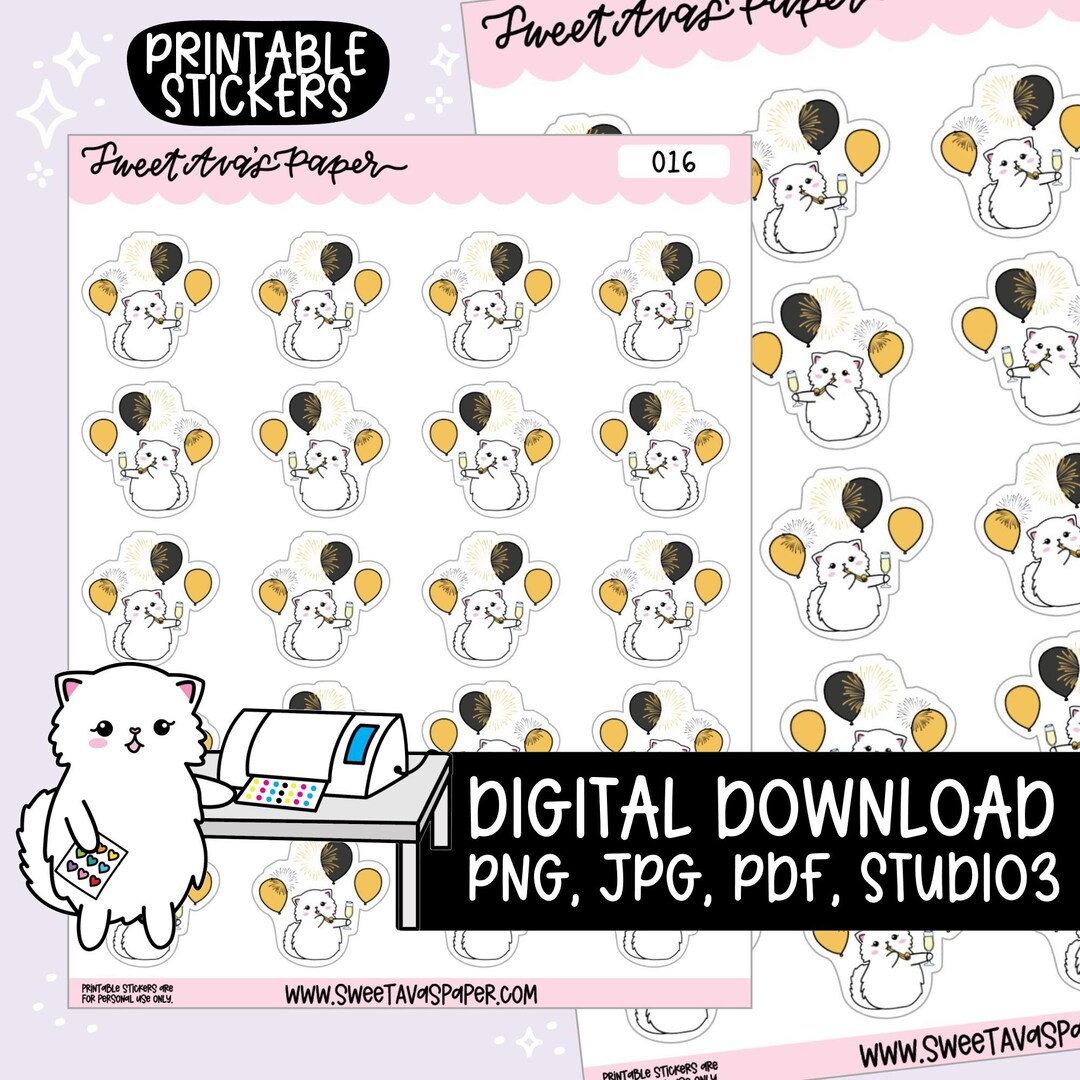 Snowball the Cat Celebrate - Instant Digital Download - Printable ...