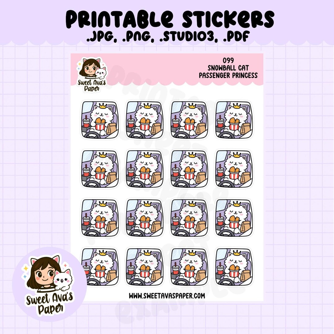 Snowball Cat Passenger Princess Printable Planner Stickers – Fast Food ...