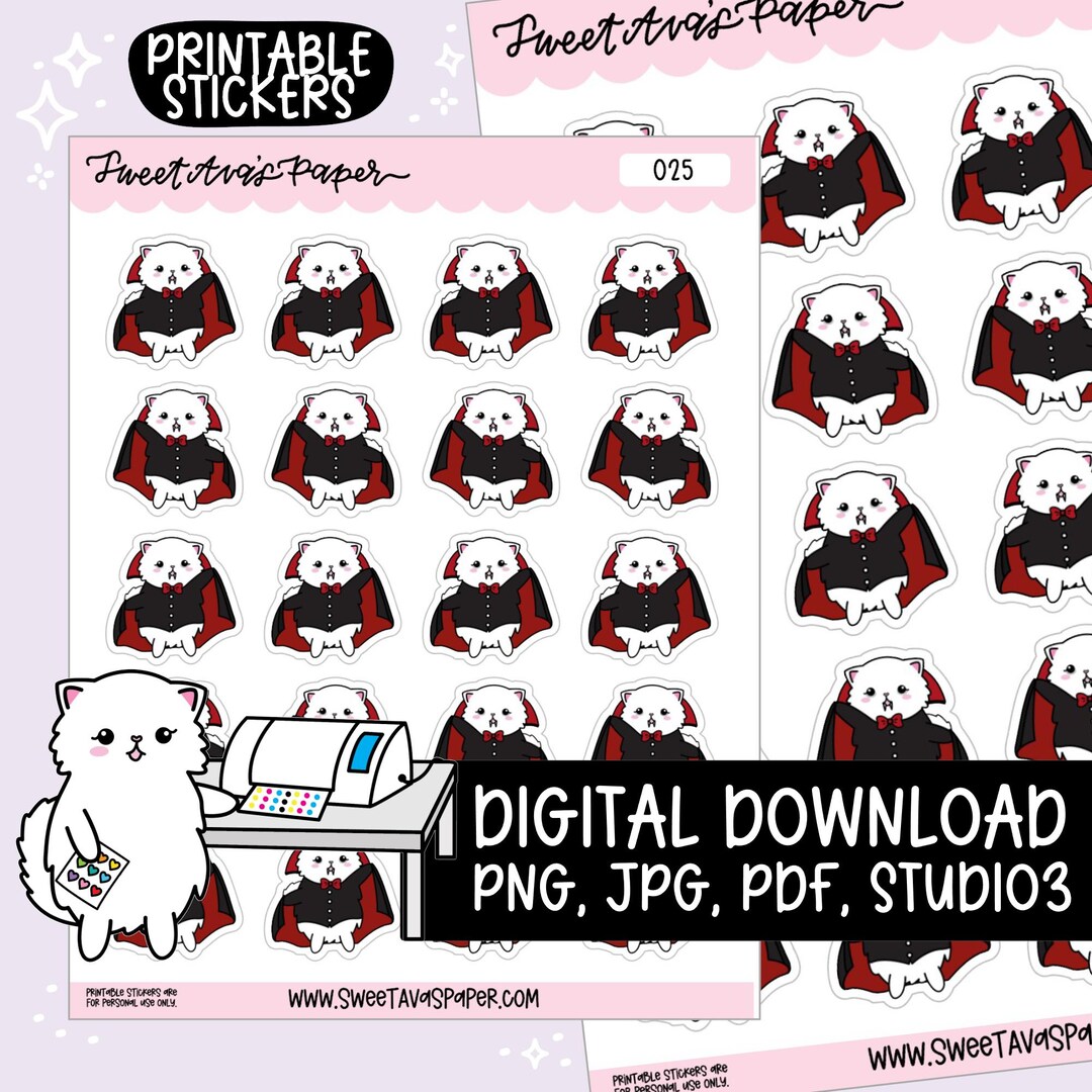 Snowball the Cat Vampire - Instant Digital Download - Printable ...
