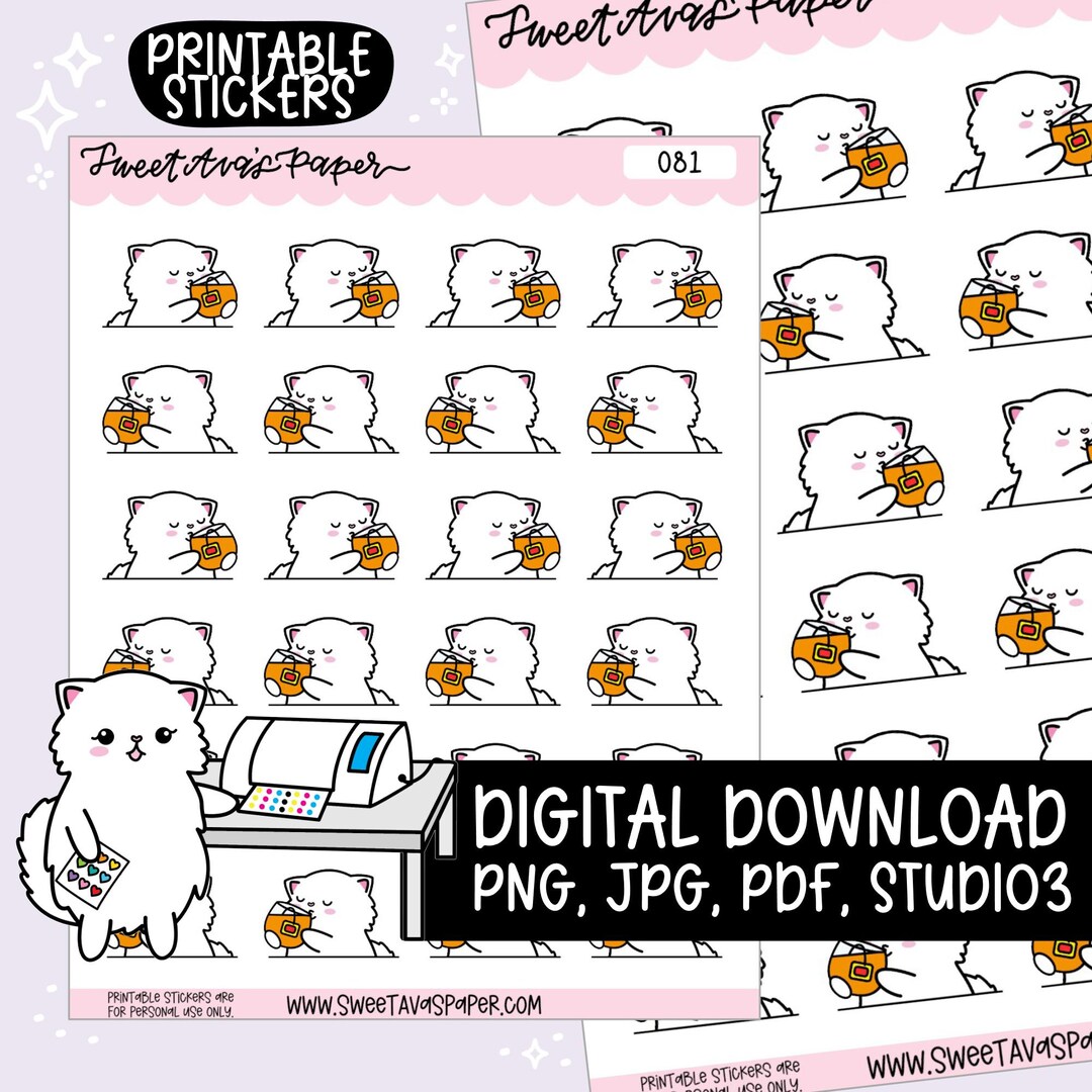Snowball the Cat Sips Tea - Instant Digital Download - Printable ...