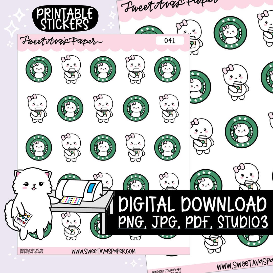 Printable Planner Stickers Dottie Coffee Shop Instant Digital Download ...