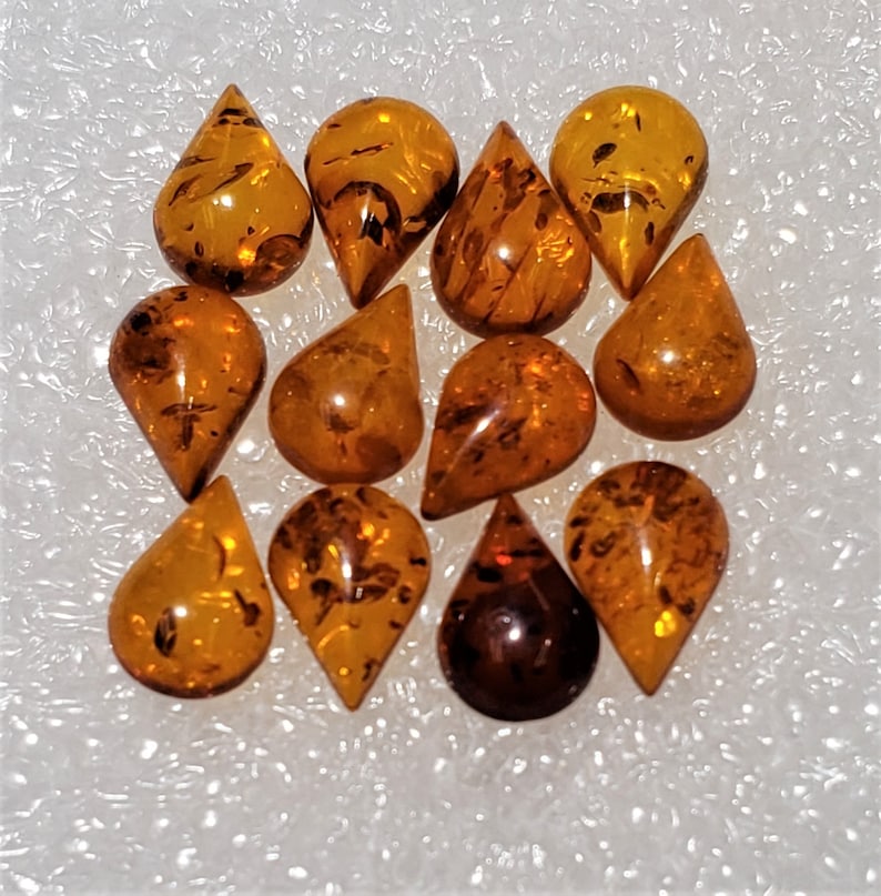 6 X 9 MM Baltic Amber Teardrop Cabochons Dark Konjac Color Jewelry ...