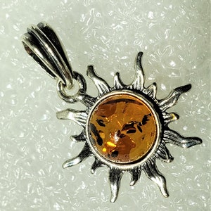 Sterling Silver Small Sun Charm With Baltic Amber Stone Size 8 Mm Made ...